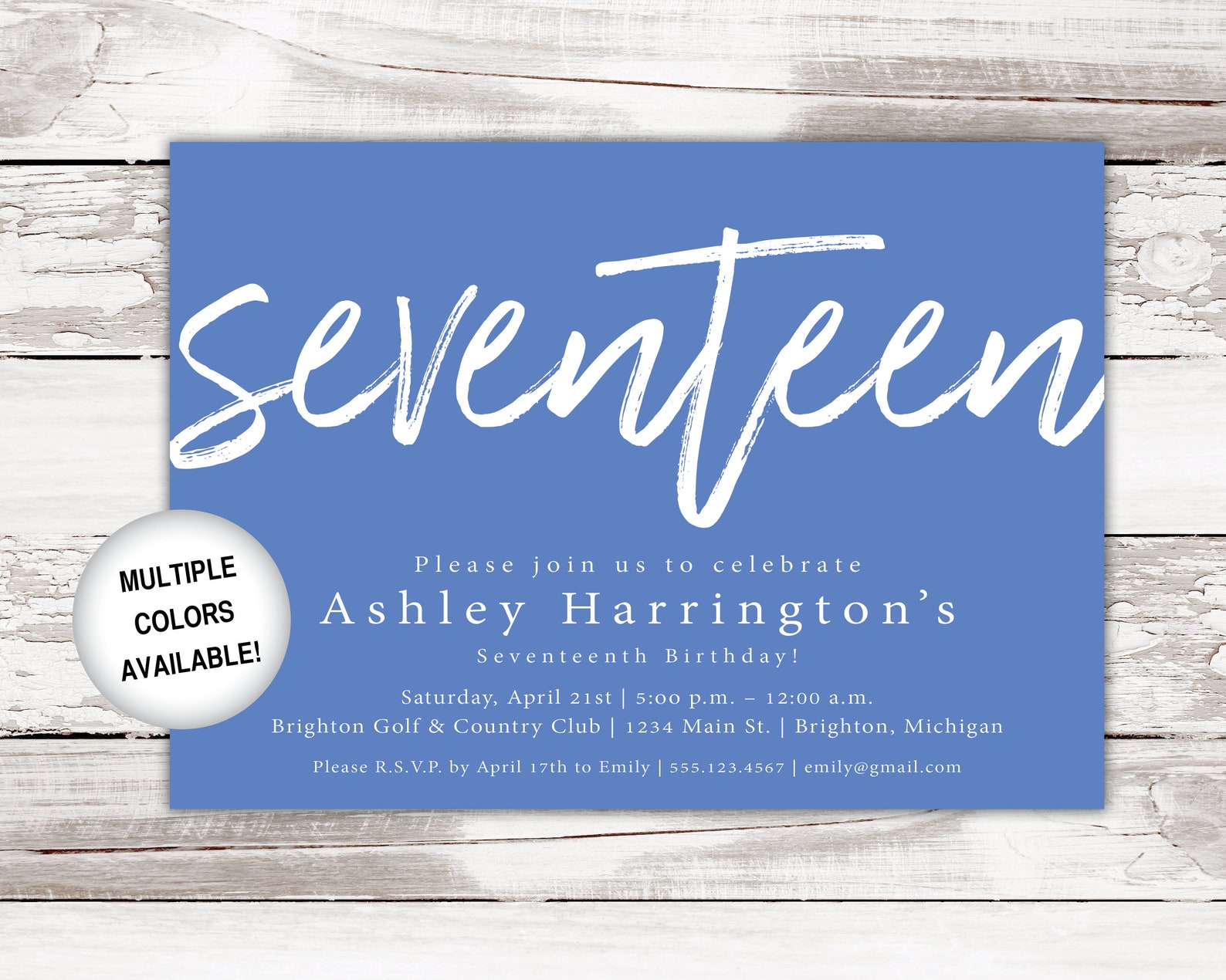 17th Birthday Invitations Printable | Seventeenth Birthday Party ...