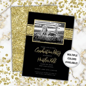 Red and Gold Graduation Party Invitation Glitter | Gold Glitter ...