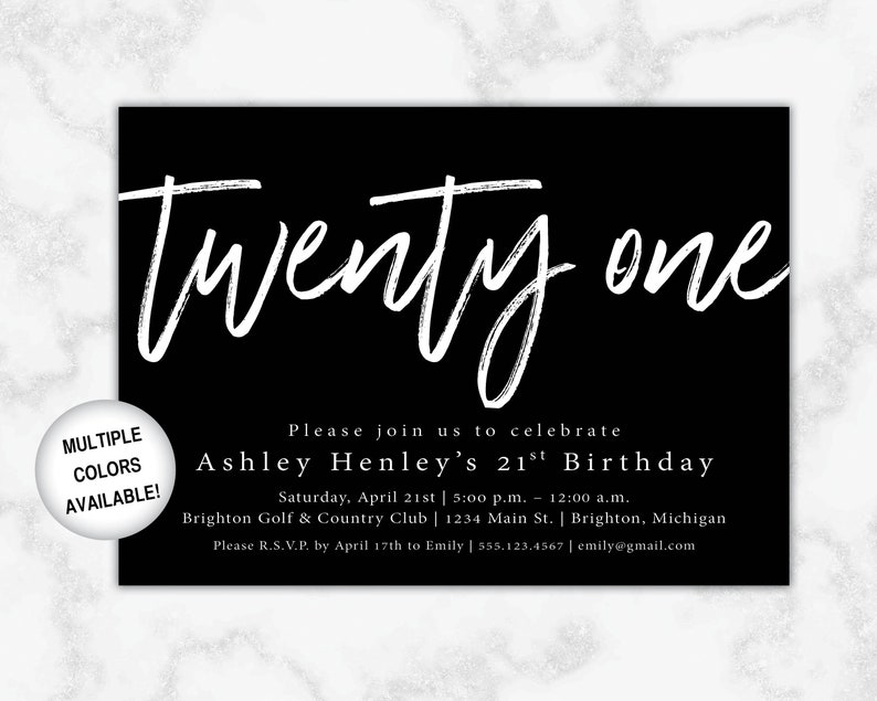 21st Birthday Invitation Printable Twenty First Birthday - Etsy