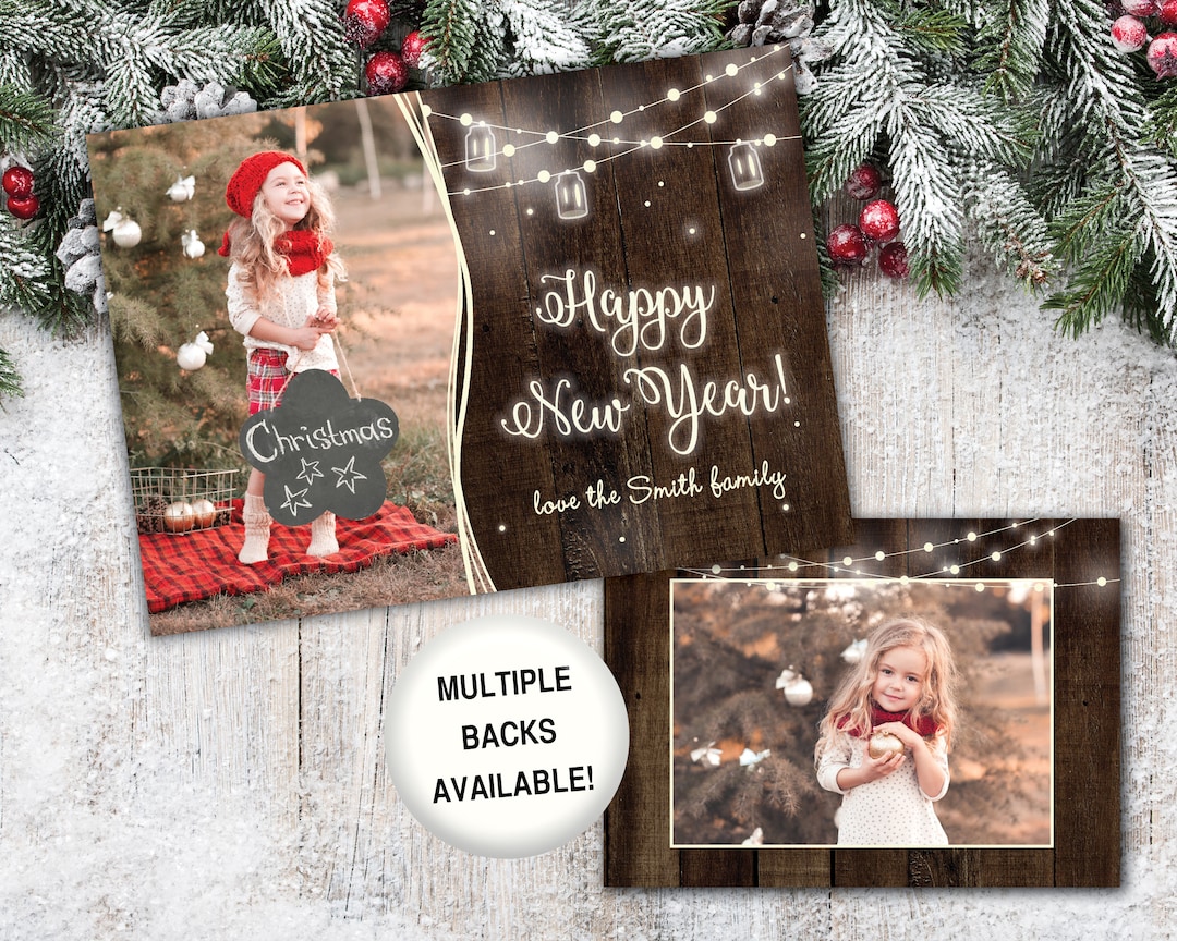 Rustic New Years Card With Photos | Happy New Year Card | Christmas ...