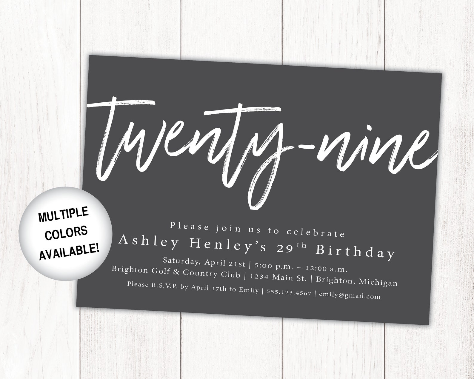 29th Birthday Invitations Printable | 29th Birthday Party Invitations ...