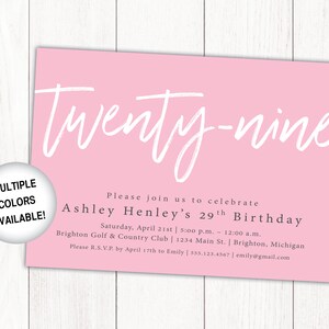 29th Birthday Invitations Printable | 29th Birthday Party Invitations ...