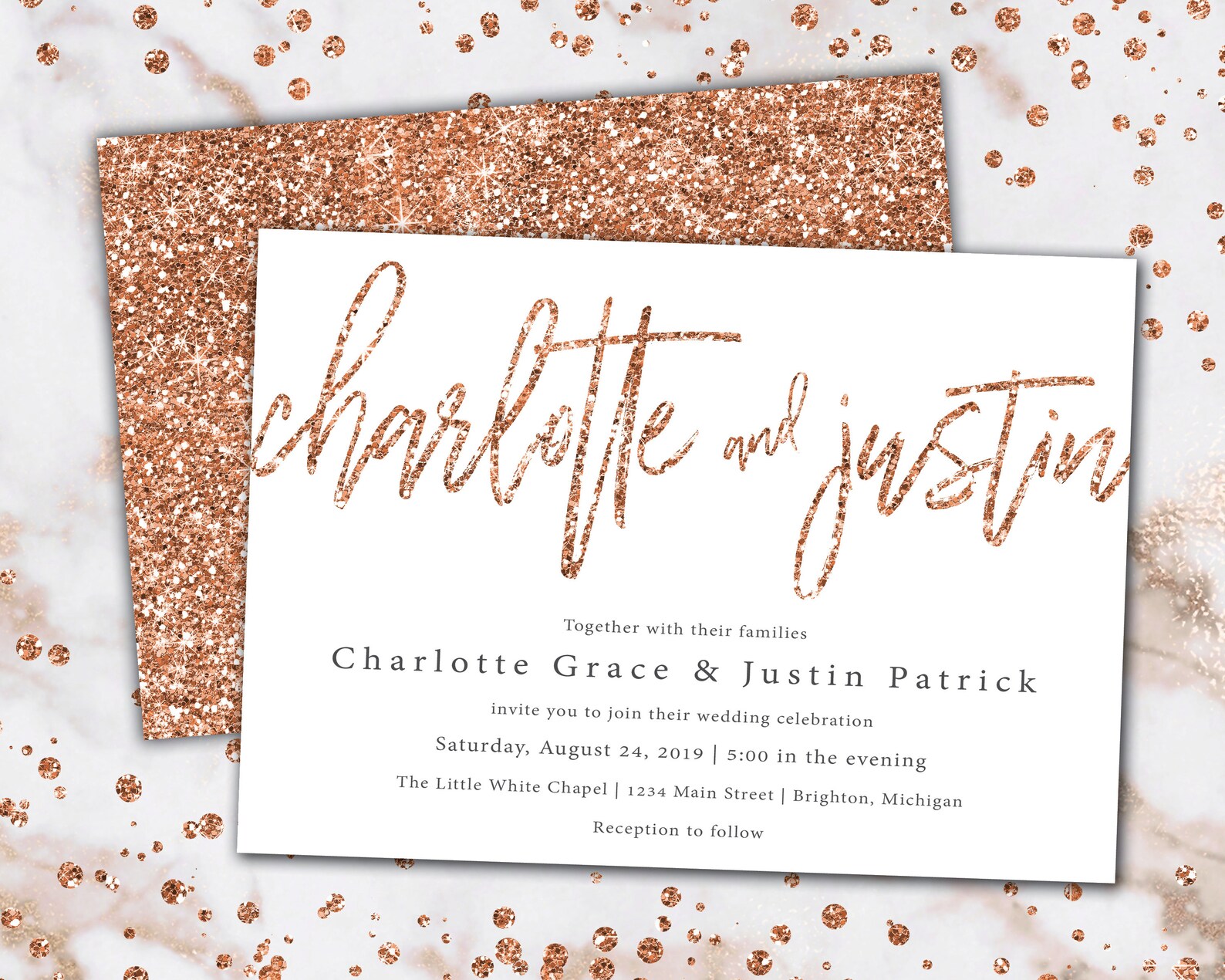 Rose Gold and Black Wedding Invitations Printable Wedding - Etsy