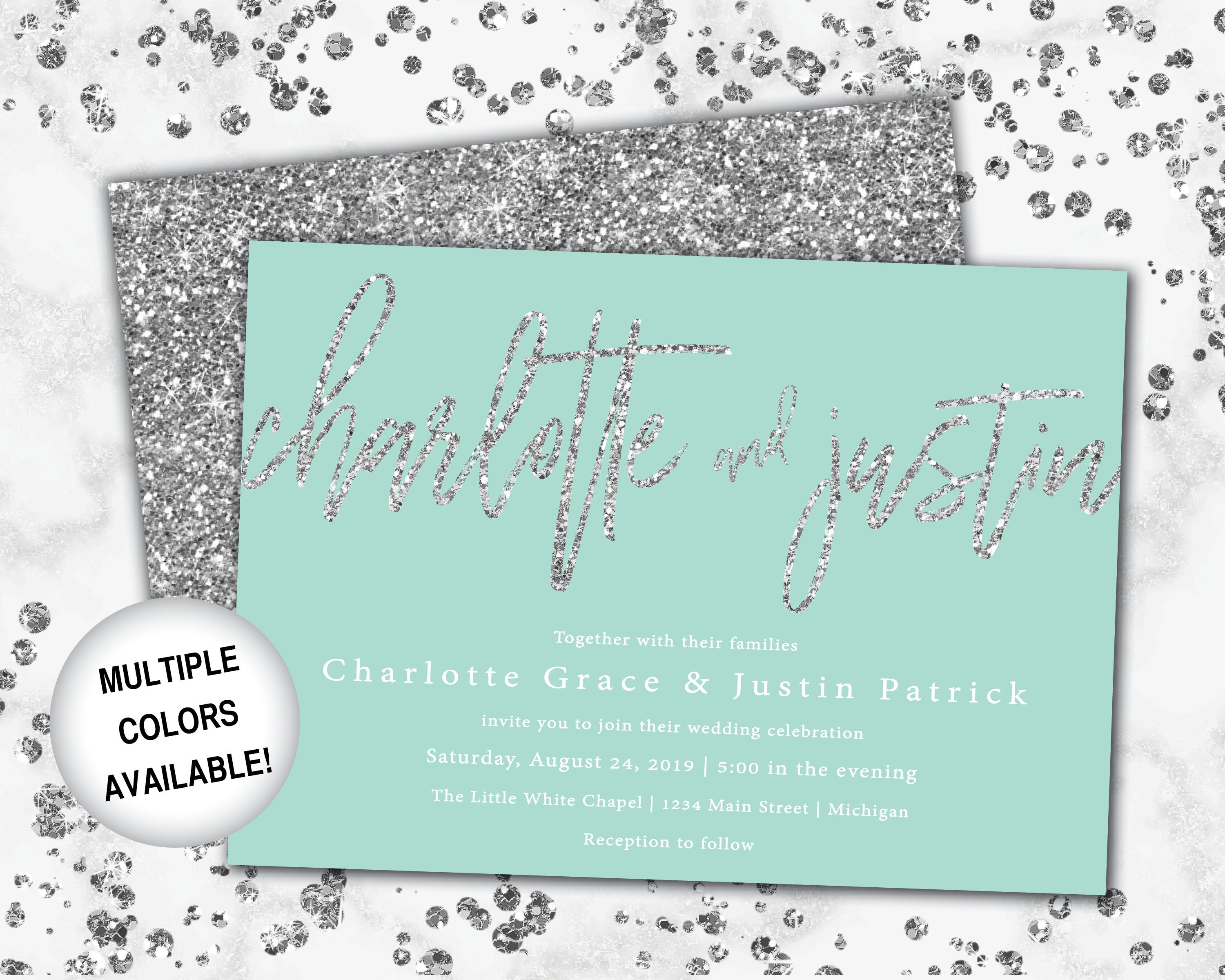 Silver Wedding Invitations With Names Printable Wedding | Etsy