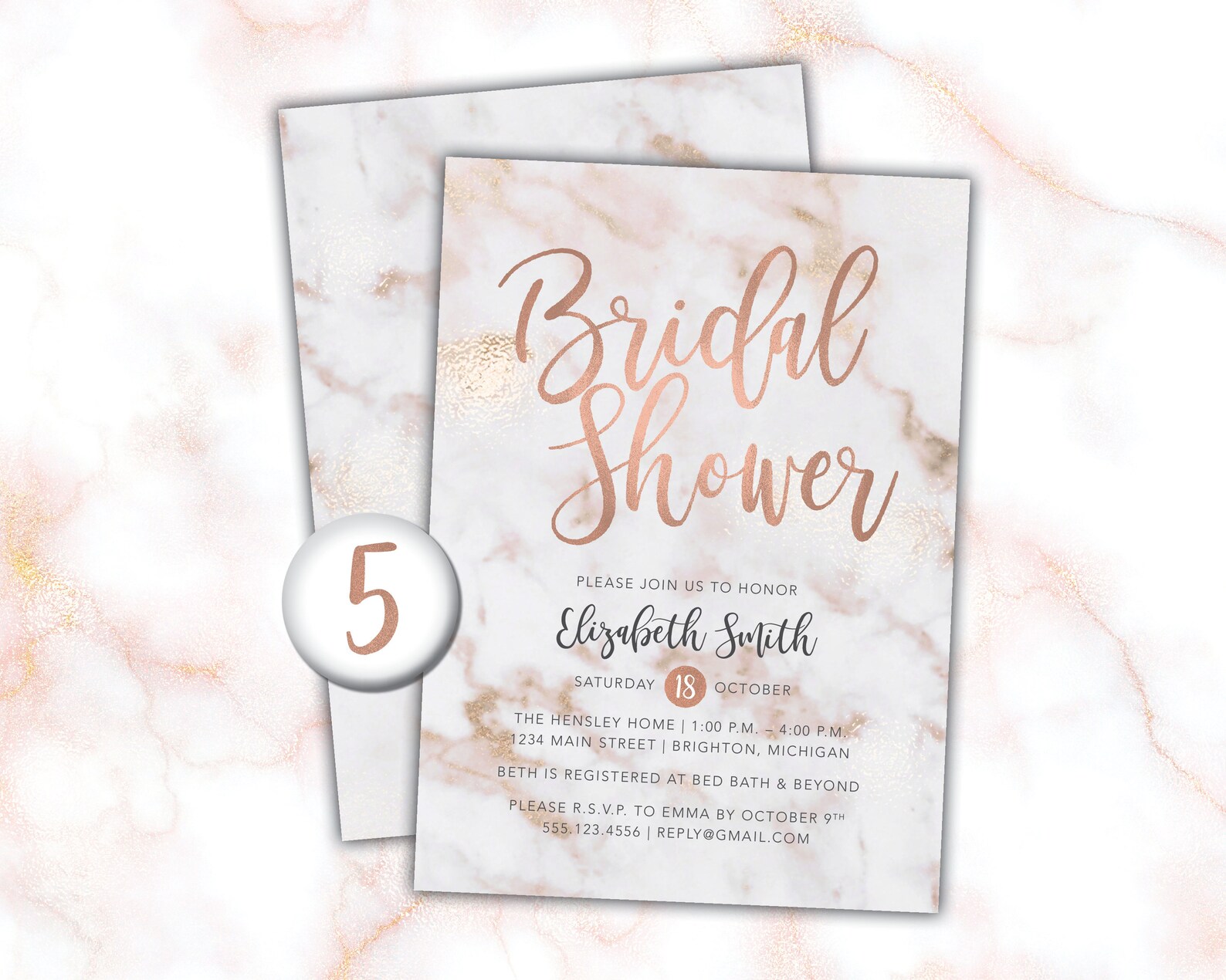 Rose Gold Marble Bridal Shower Invitation | Bridal Shower Invitation ...