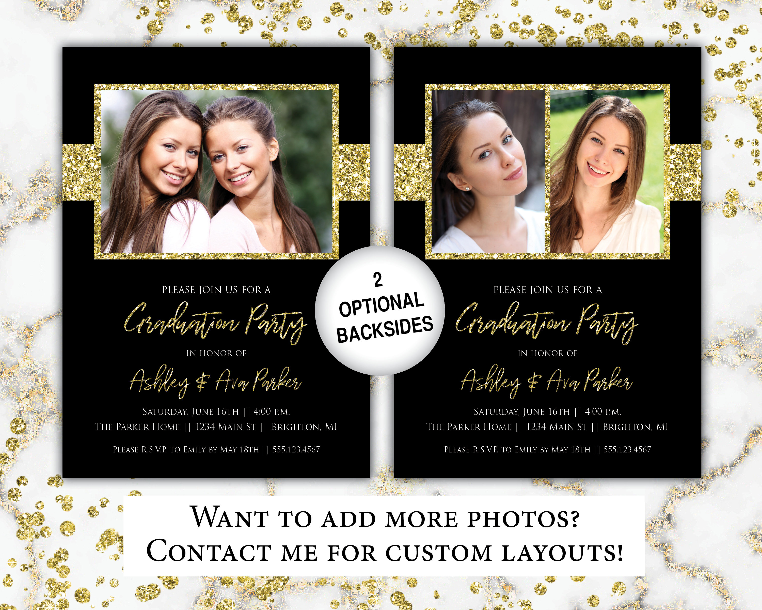 Twin Graduation Party Invitation Red and Gold | Red Graduation Party ...