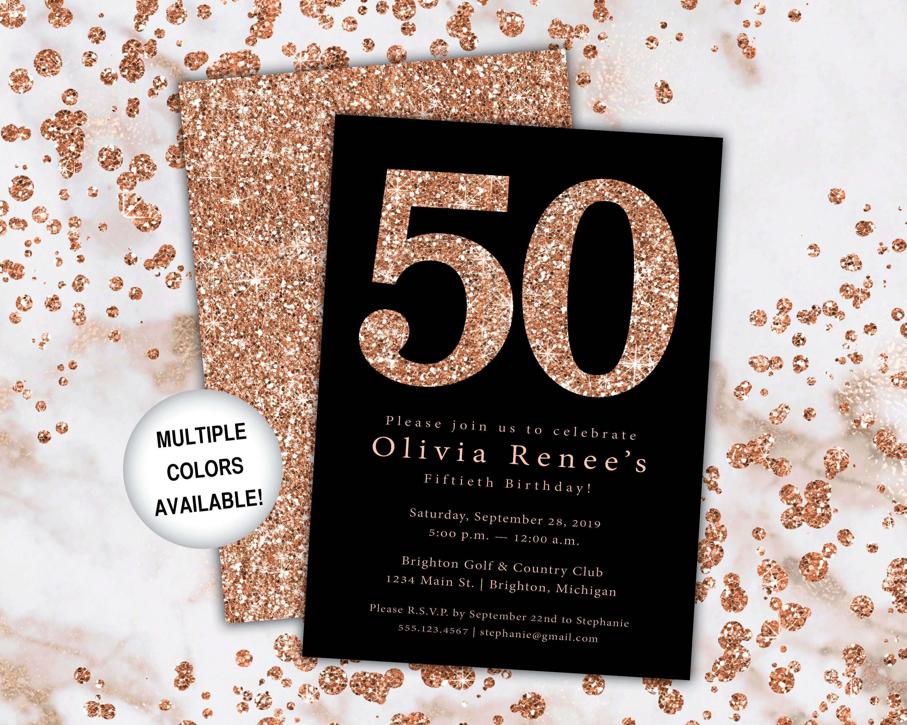 50th Birthday Invitation Rose Gold Fiftieth Birthday | Etsy