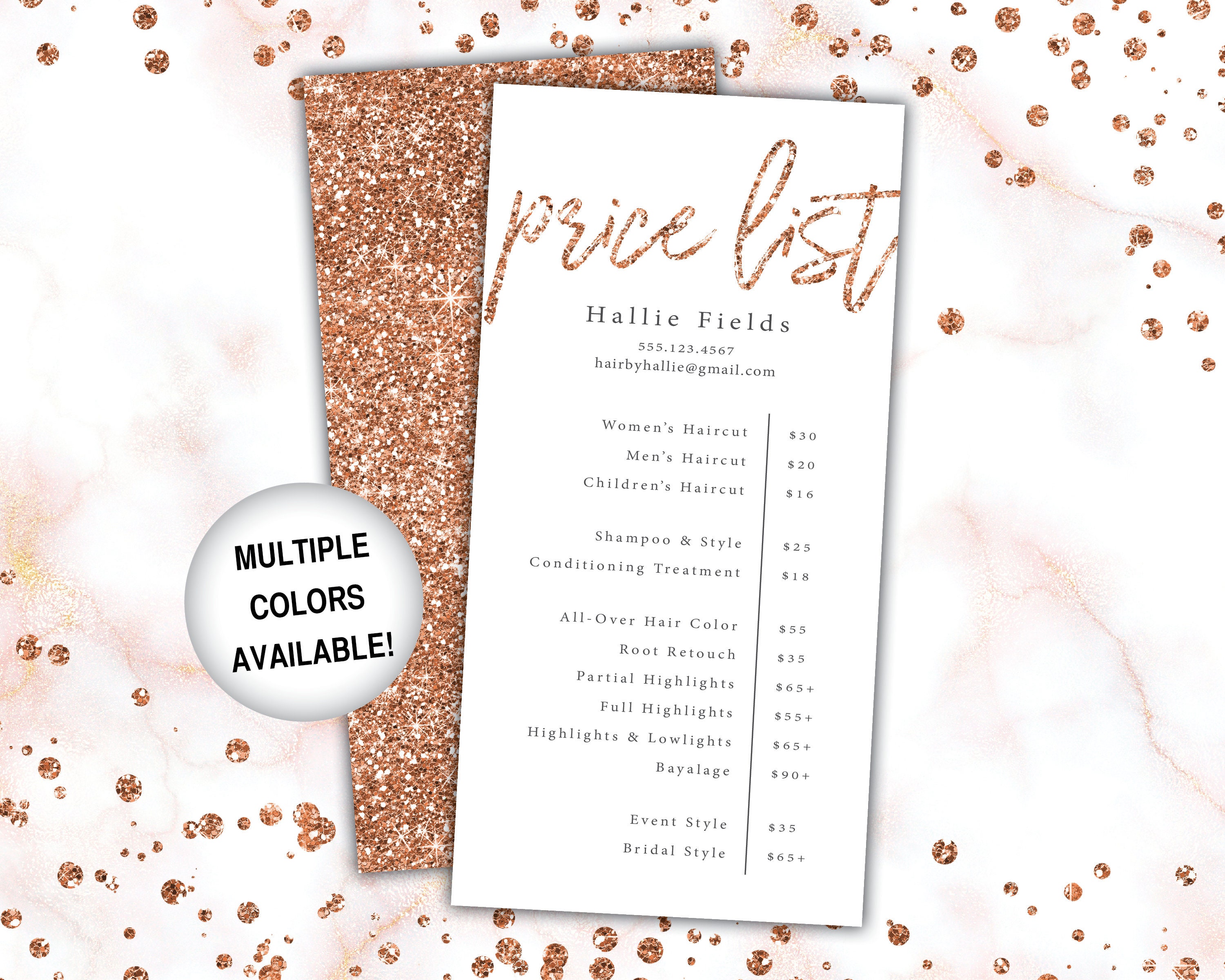 Rose Gold Price List for Hair Template Printable Price List | Etsy