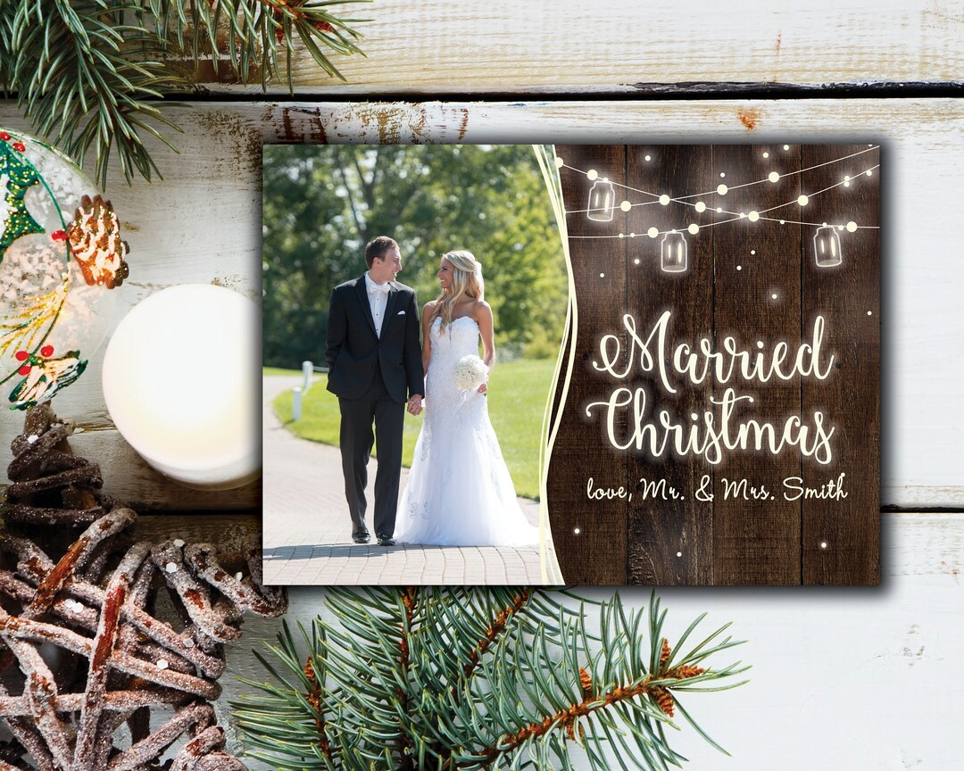 Married Christmas Card With Photo | Rustic Christmas Card Wedding Photo ...