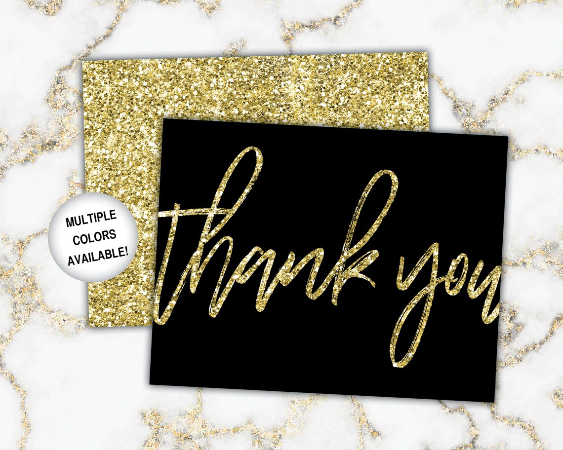 Gold Thank You Cards | Gold Glitter Thank You Cards | Printable Thank ...