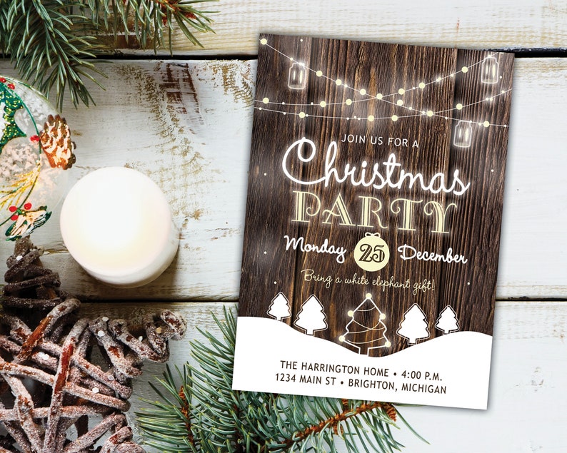 Rustic Christmas Party Invitations | Christmas Party Invite Rustic ...