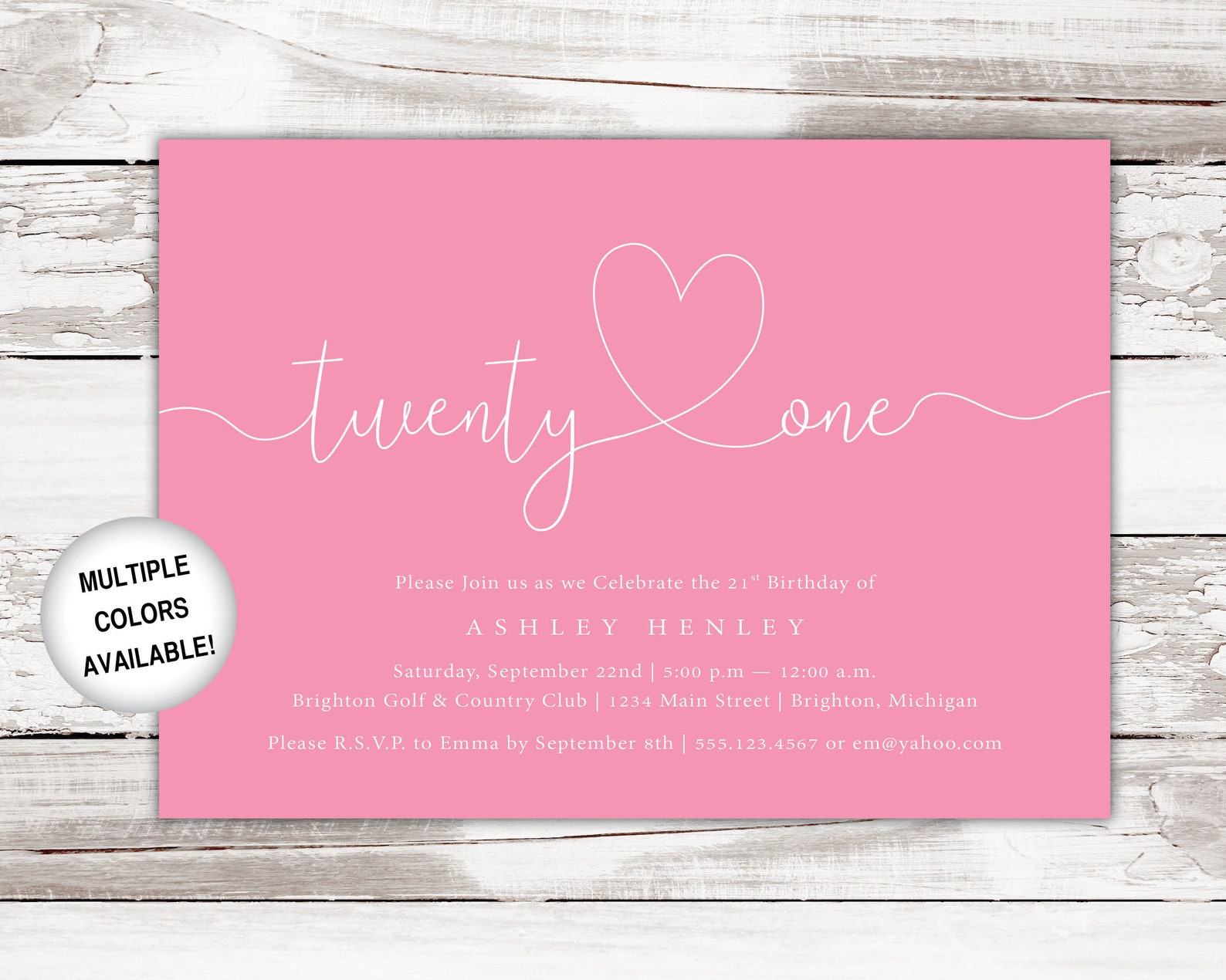 21st Birthday Invitation Printable Twenty First Birthday - Etsy