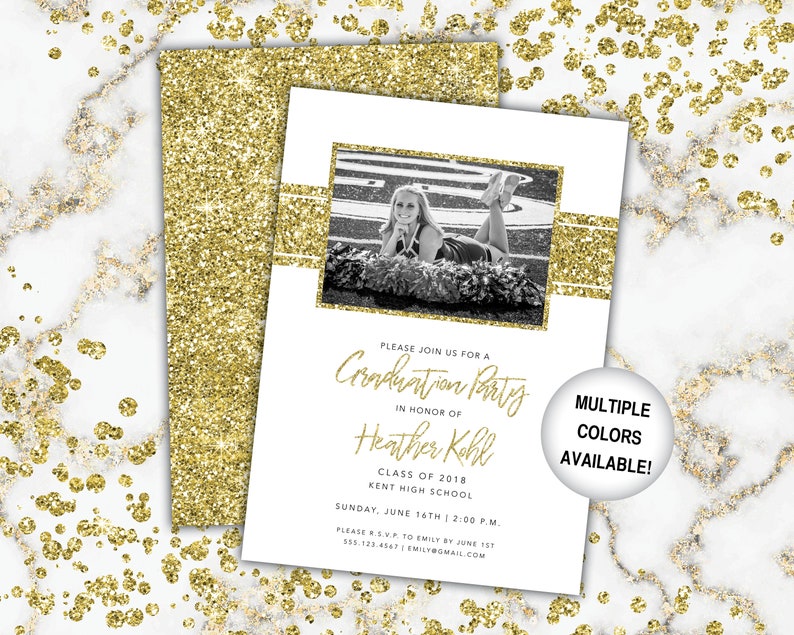 Red and Gold Graduation Party Invitation Glitter | Gold Glitter ...
