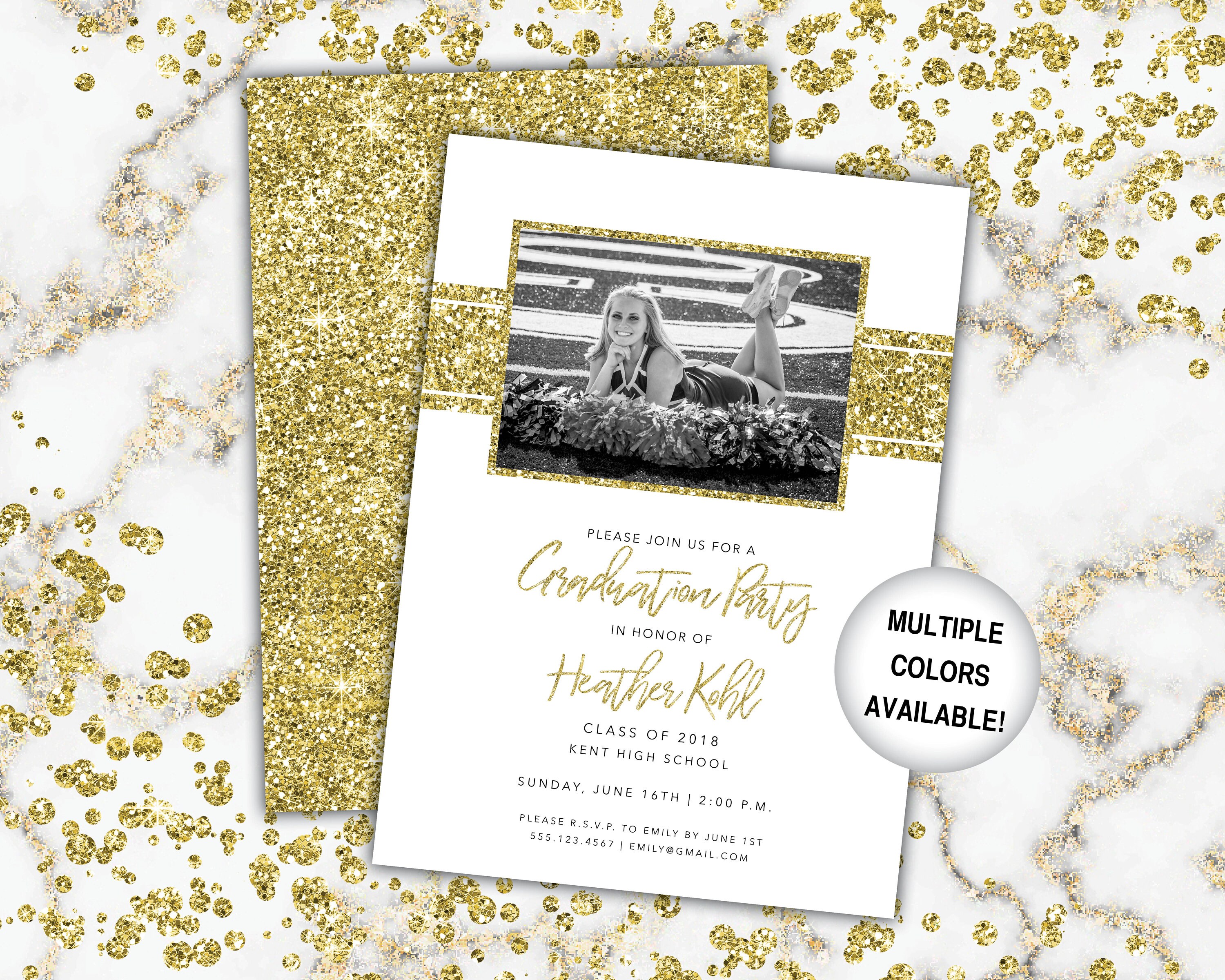 Red and Gold Graduation Party Invitation Glitter | Gold Glitter ...
