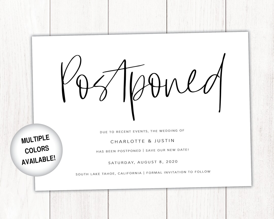 Postponed Wedding Card Template | Change the Date Wedding Announcements ...