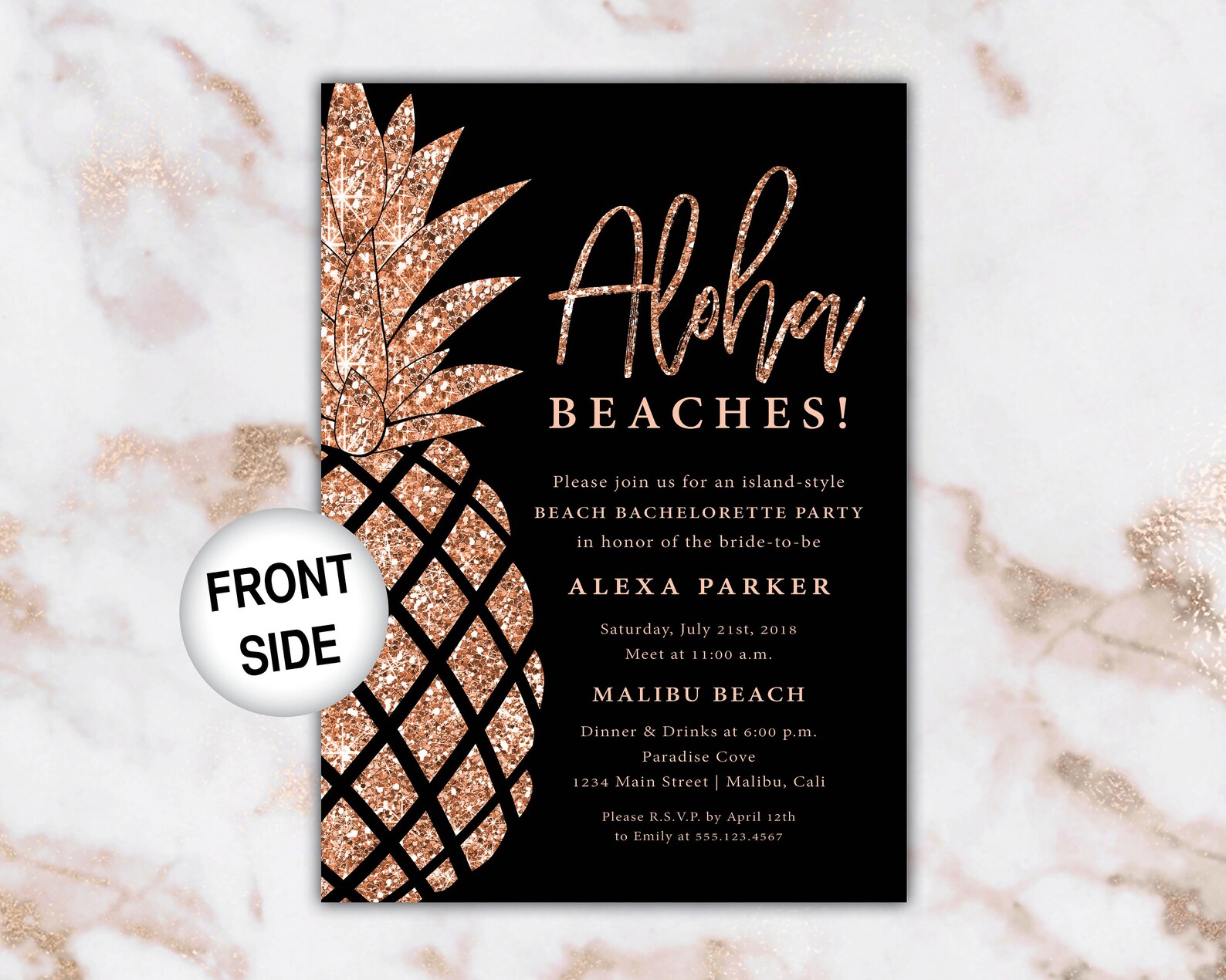 Rose Gold Beach Bachelorette Party Invite Pineapple | Etsy