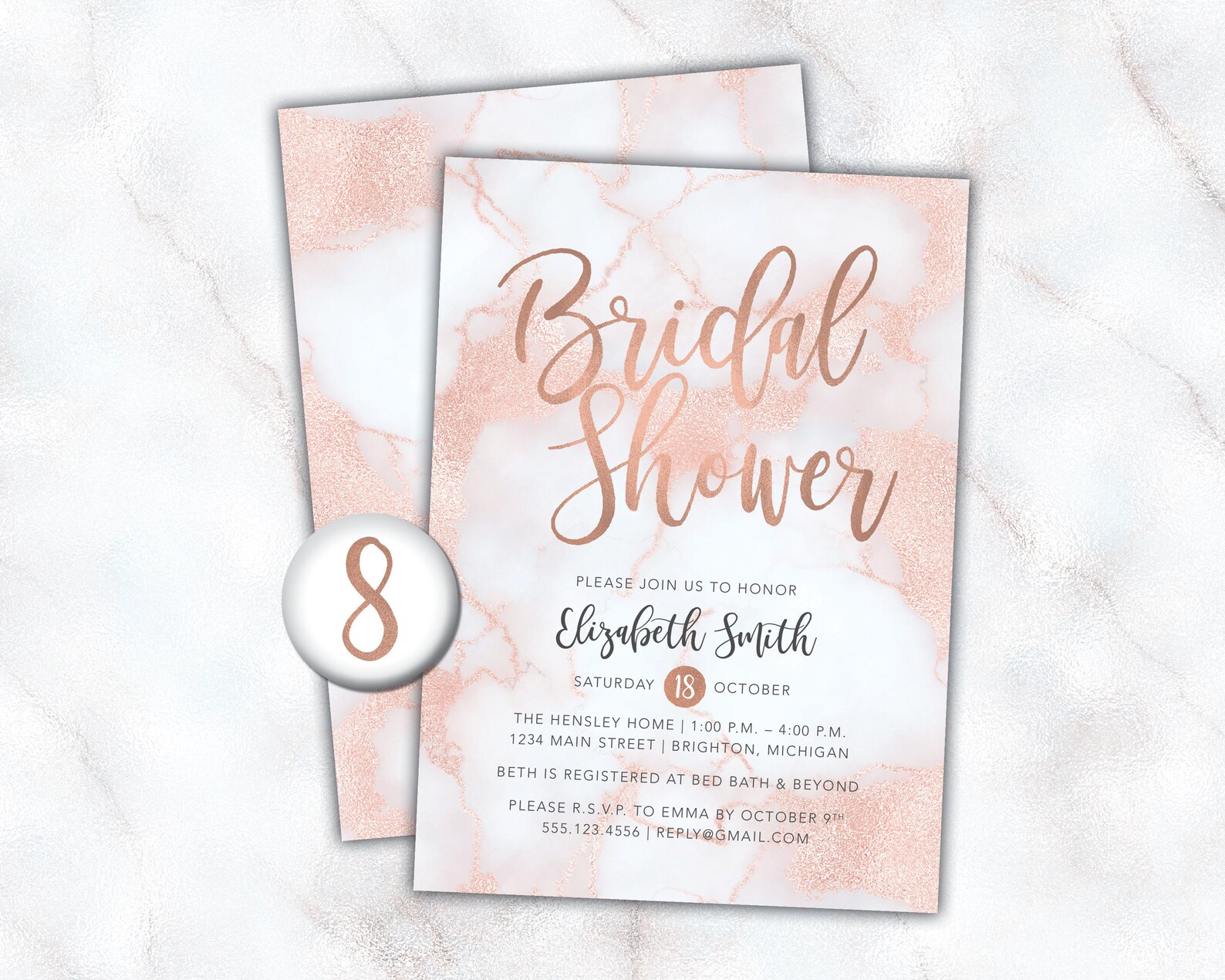 Rose Gold Marble Bridal Shower Invitation | Bridal Shower Invitation ...