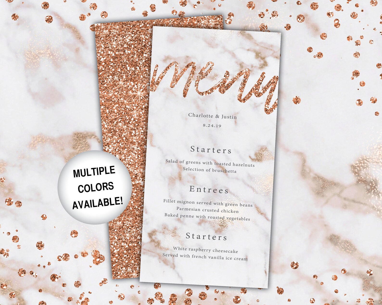 Rose Gold Wedding Menu Template | Wedding Menu Cards Printable | Rose ...