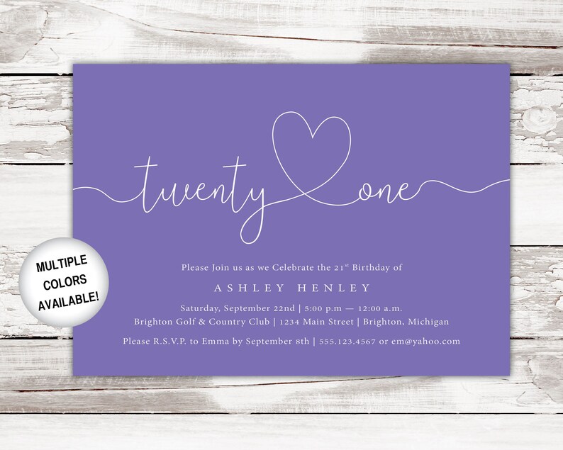 21st Birthday Invitation Printable Twenty First Birthday | Etsy