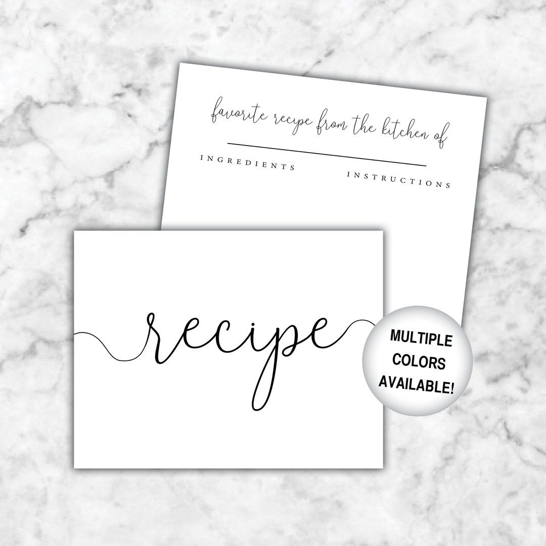 Printable Recipe Cards | Bridal Shower Recipe Card | Recipe Card ...