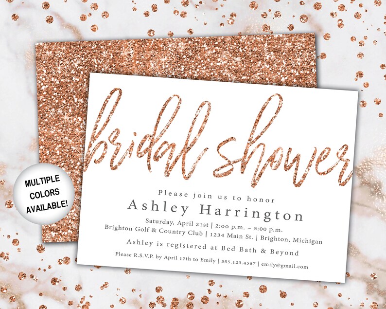 Rose Gold Glitter Bridal Shower Invitation | Bridal Shower Invitation ...