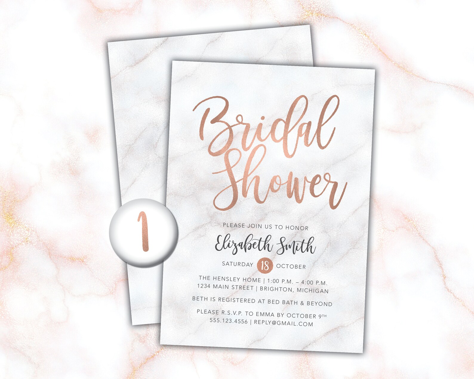 Rose Gold Marble Bridal Shower Invitation | Bridal Shower Invitation ...