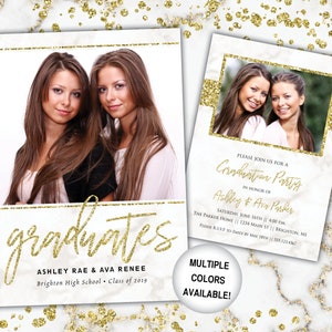 Twin Graduation Party Invitation Gold | Joint Graduation Party Invite ...