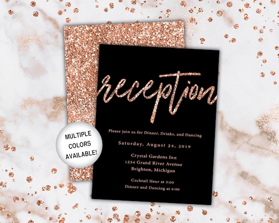 Rose Gold and Black Reception Cards Wedding Reception Cards | Etsy