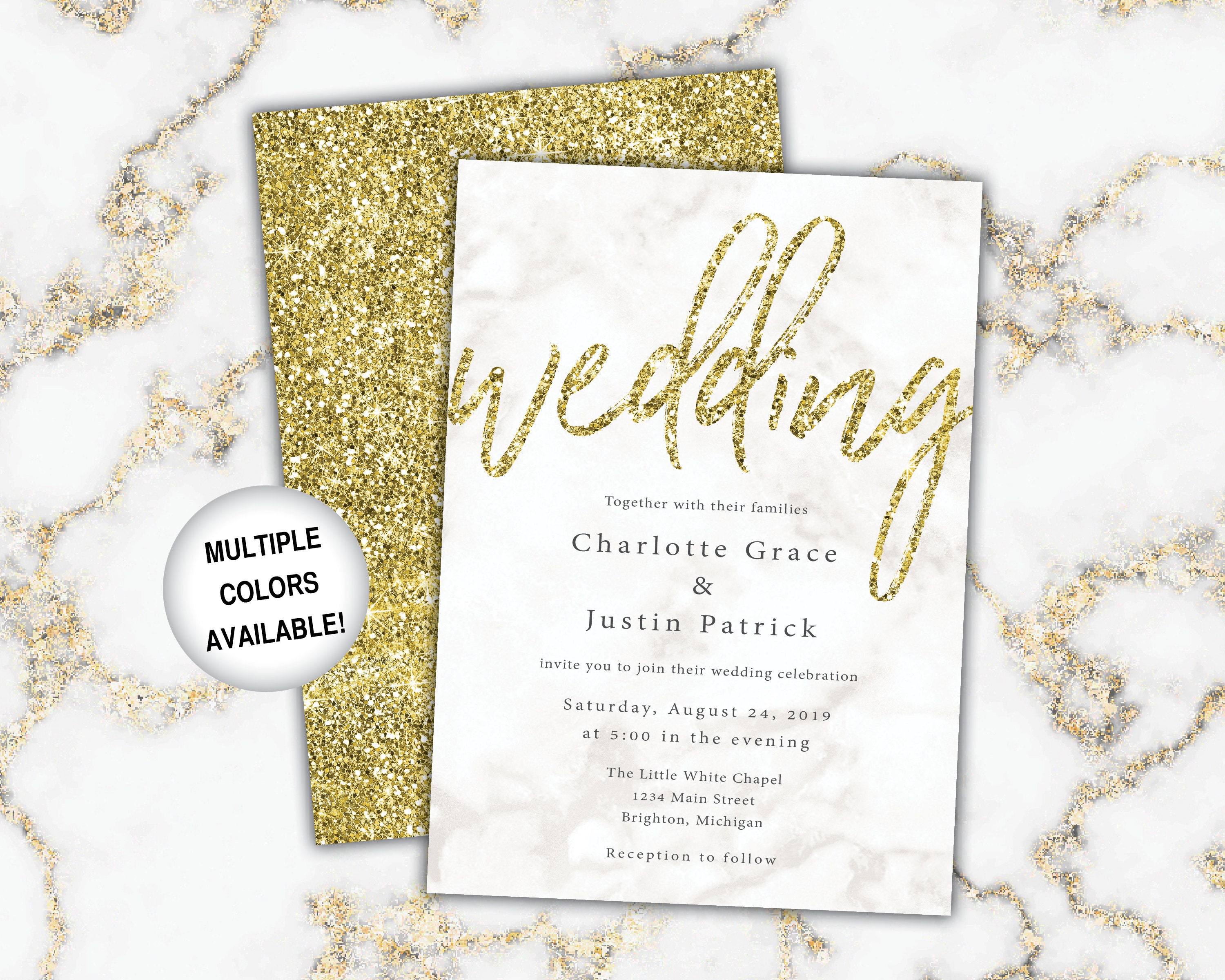 Gold Wedding Invitations Printable Wedding Invitations | Etsy
