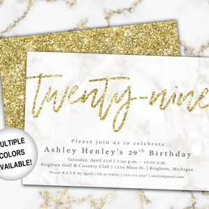Gold 29th Birthday Invitation Marble | Twenty Ninth Birthday Invitation ...