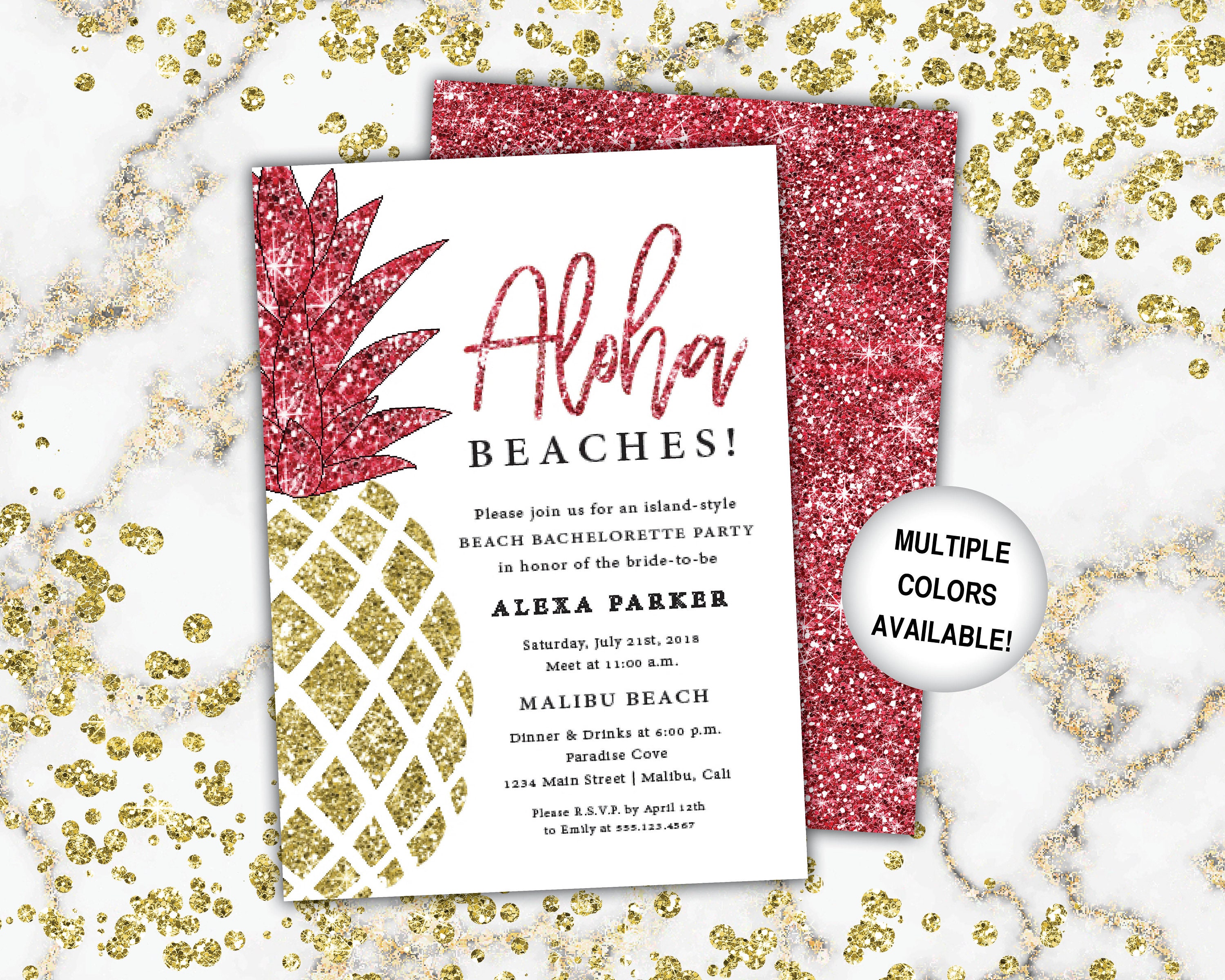 Rose Gold Beach Bachelorette Party Invite | Pineapple Bachelorette ...