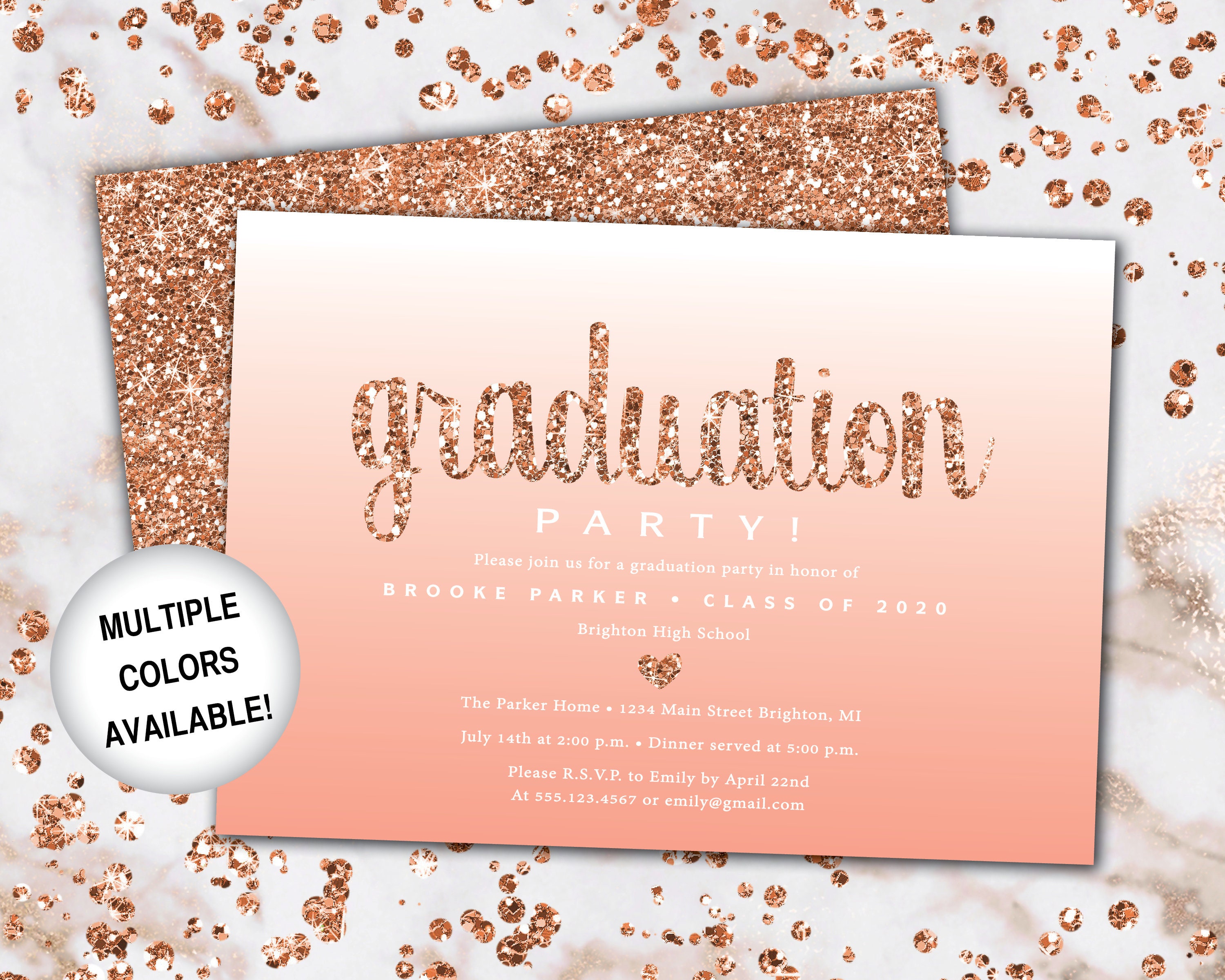 Rose Gold Graduation Party Invitation | Rose Gold Graduation Party ...
