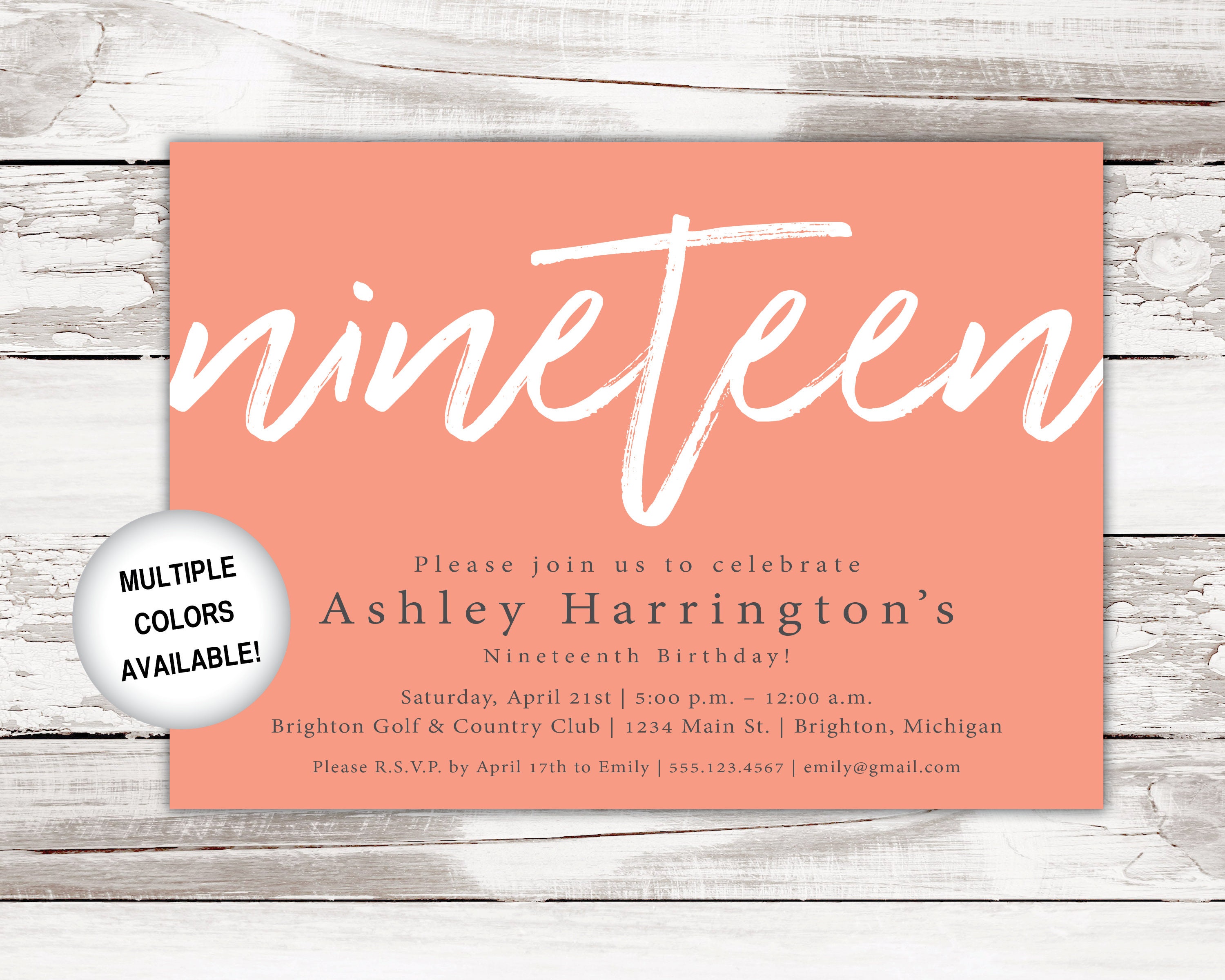 19th Birthday Invitations Printable | Nineteenth Birthday Party ...