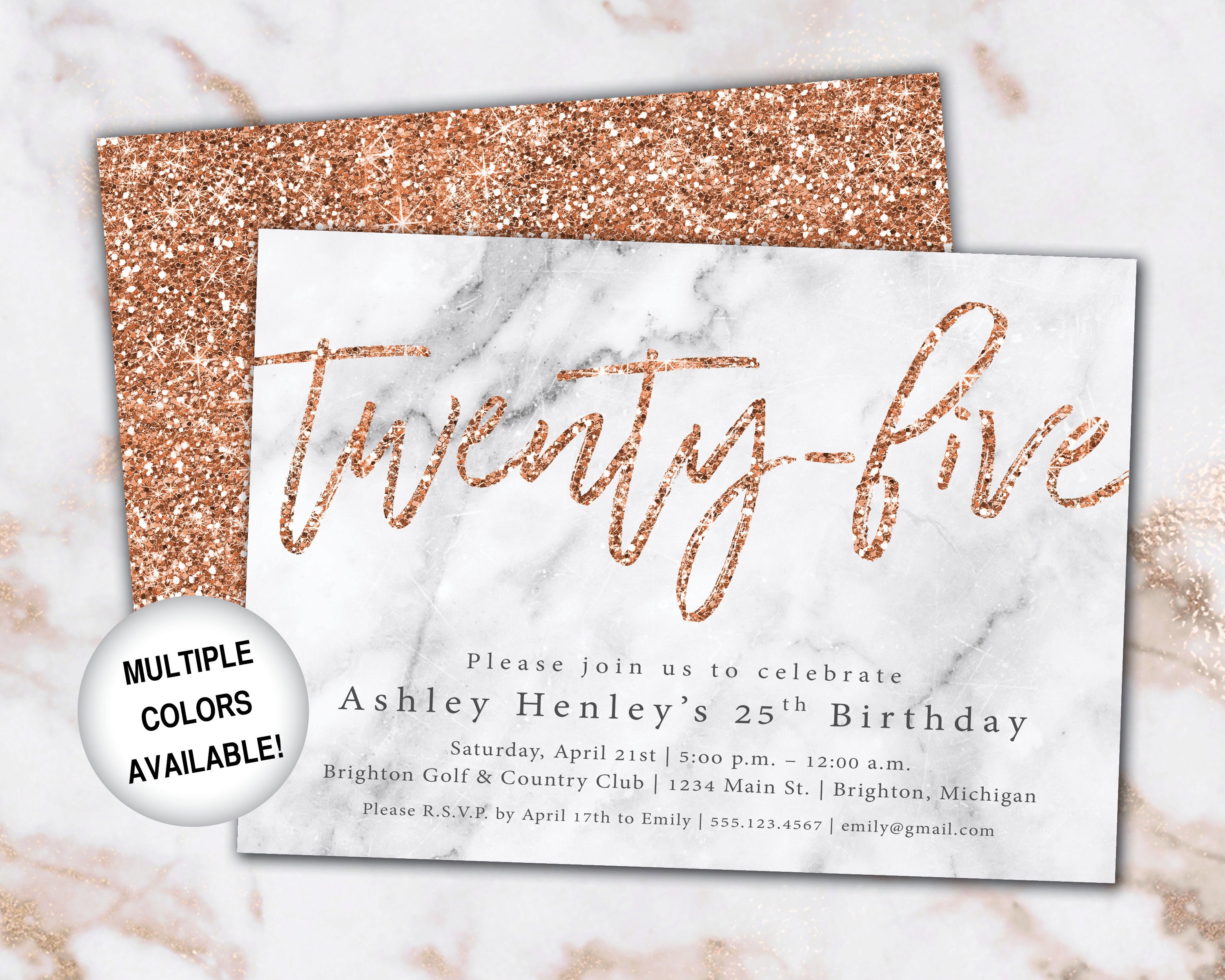 25th Birthday Invitation Rose Gold Twenty Fifth Birthday | Etsy