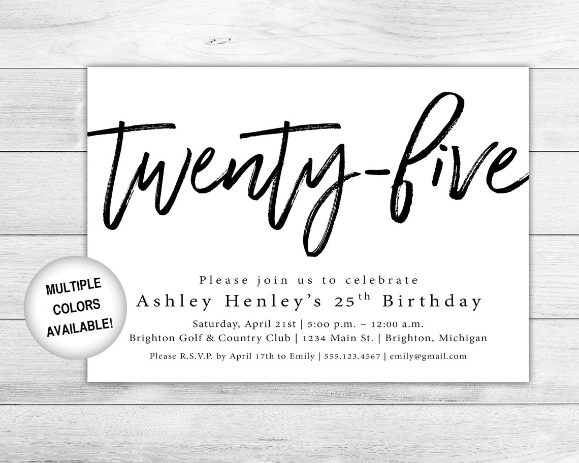 25th Birthday Invitation Printable Twenty Fifth Birthday - Etsy