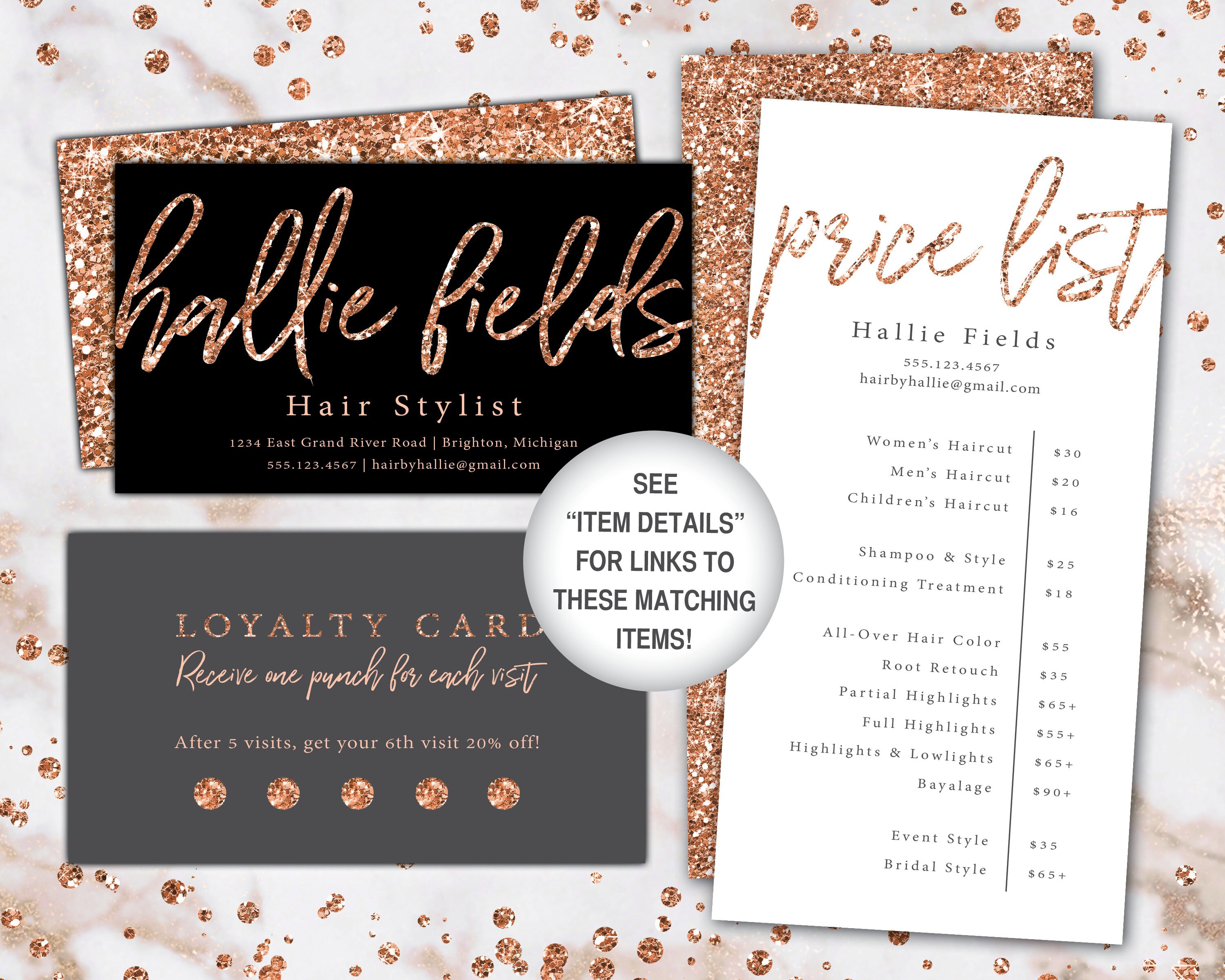 Rose Gold Price List for Hair Template Printable Price List | Etsy
