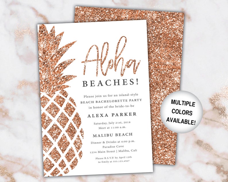 Rose Gold Beach Bachelorette Party Invite Pineapple | Etsy