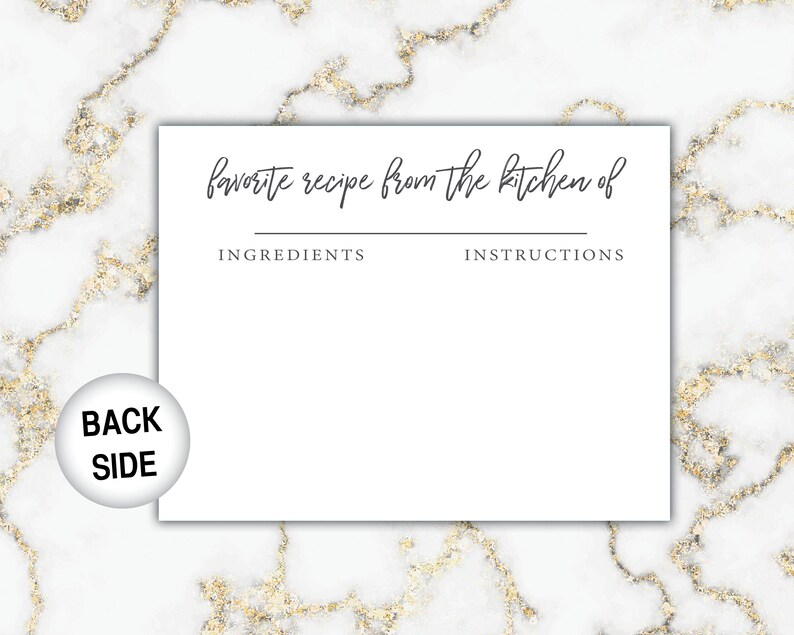Gold Recipe Card Inserts | Recipe Insert for Bridal Shower Gold Glitter ...