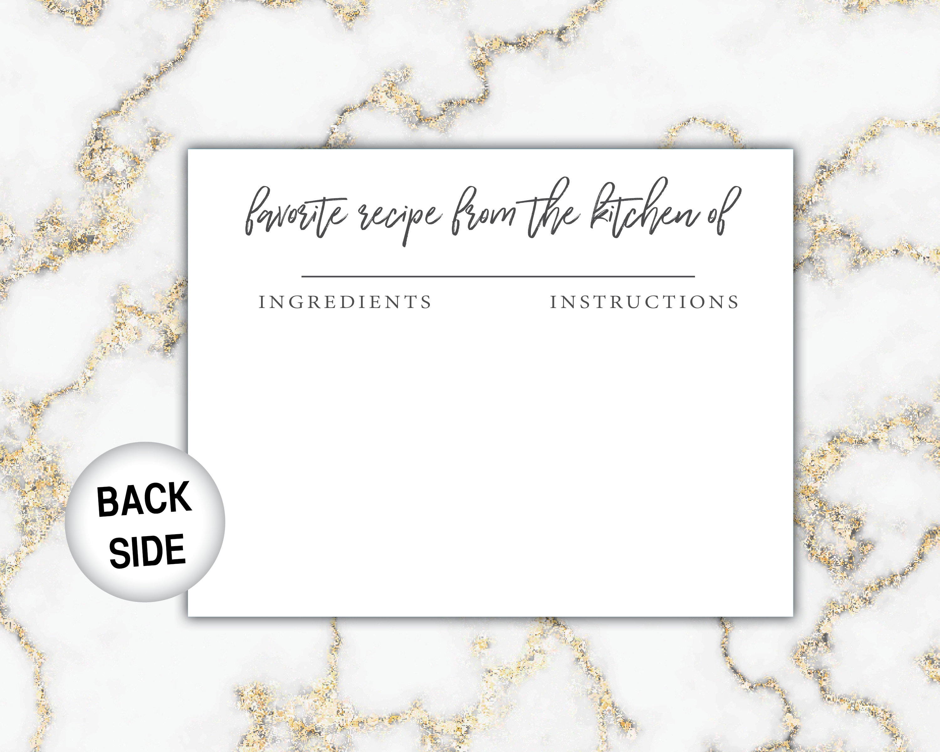 Gold Recipe Card Inserts | Recipe Insert for Bridal Shower Gold Glitter ...