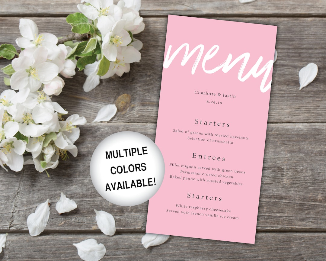 Blush Pink Wedding Menu Template | Wedding Menu Cards Printable Light ...
