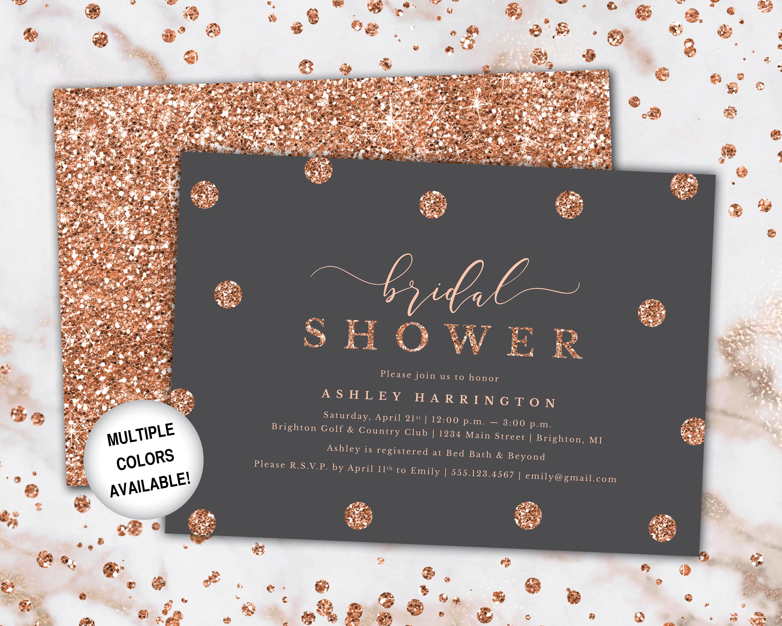 Rose Gold and Navy Bridal Shower Invitation Glitter Polka | Etsy