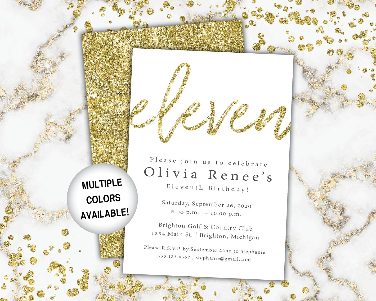 11th Birthday Invitation Black and Gold | Eleventh Birthday Invitation ...