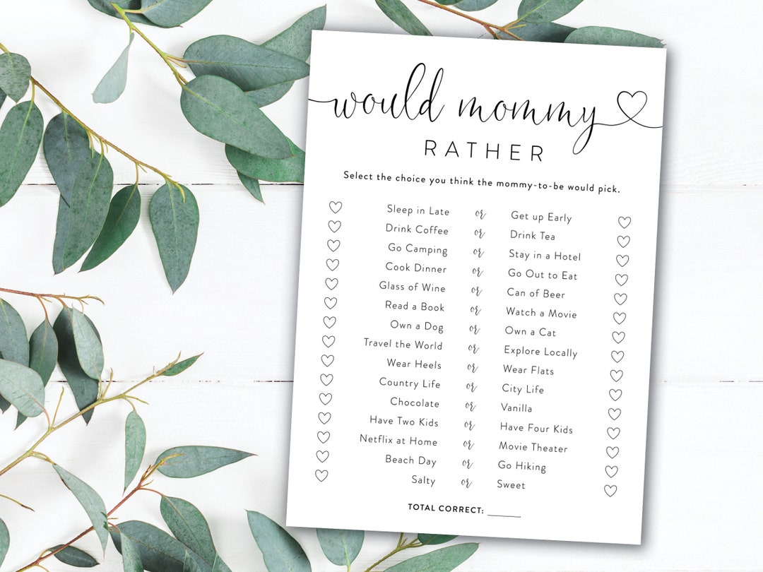 Would Mommy Rather Game Baby Shower DIY Printable Template, Printable ...