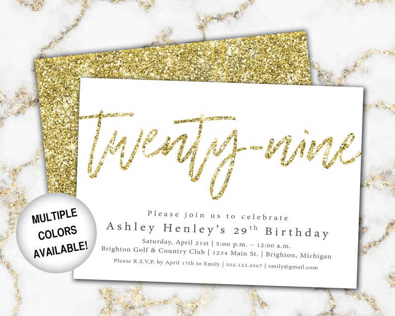 Gold 29th Birthday Invitation Marble Twenty Ninth Birthday - Etsy