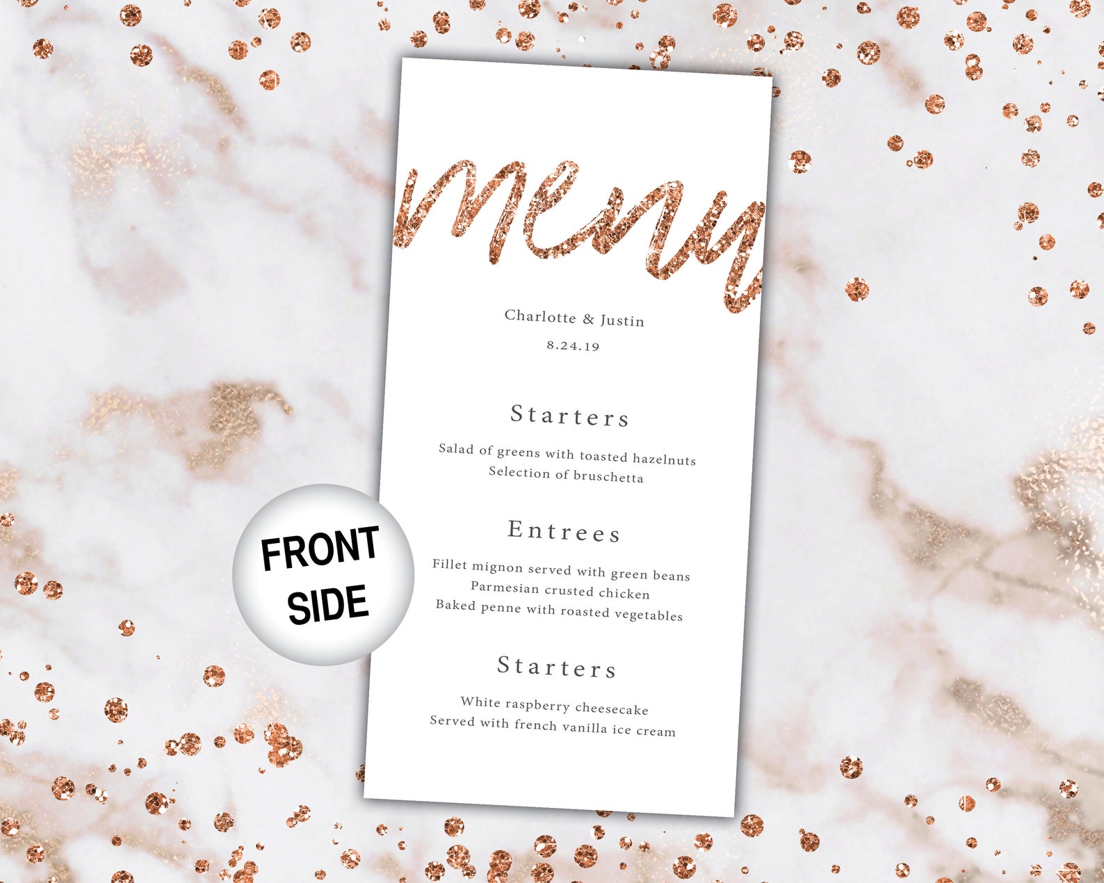 Rose Gold Wedding Menu Template | Wedding Menu Cards Printable | Rose ...