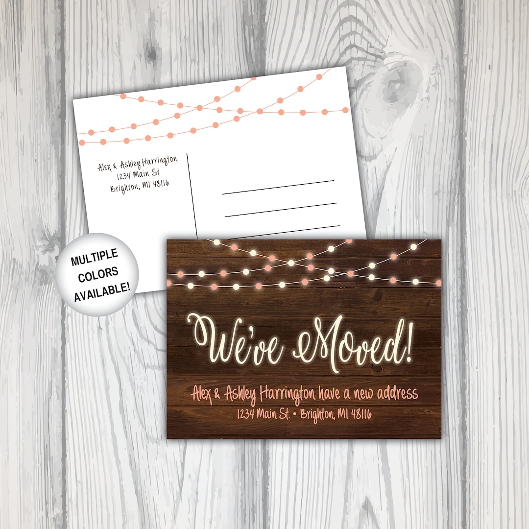 We've Moved Postcards | Rustic We've Moved Postcards | String Lights ...