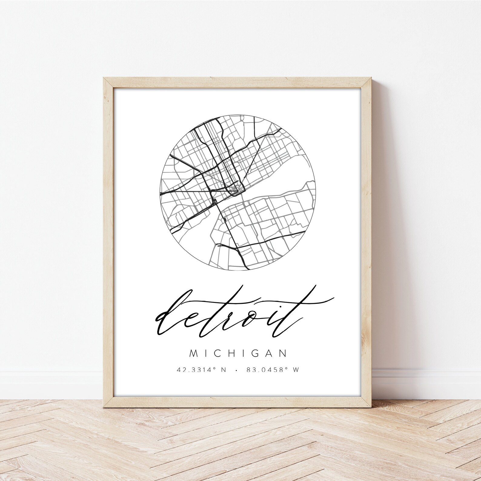 Detroit Map Print Minimalist Printable Map of Detroit MI Wall - Etsy