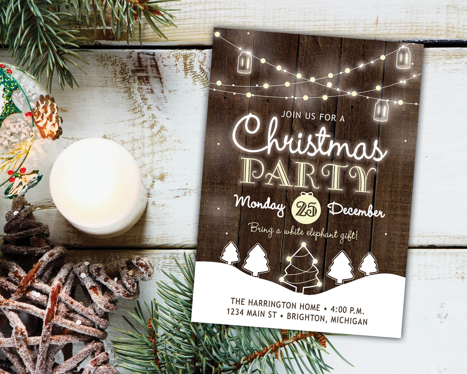 Rustic Christmas Party Invitations | Christmas Party Invite Rustic ...