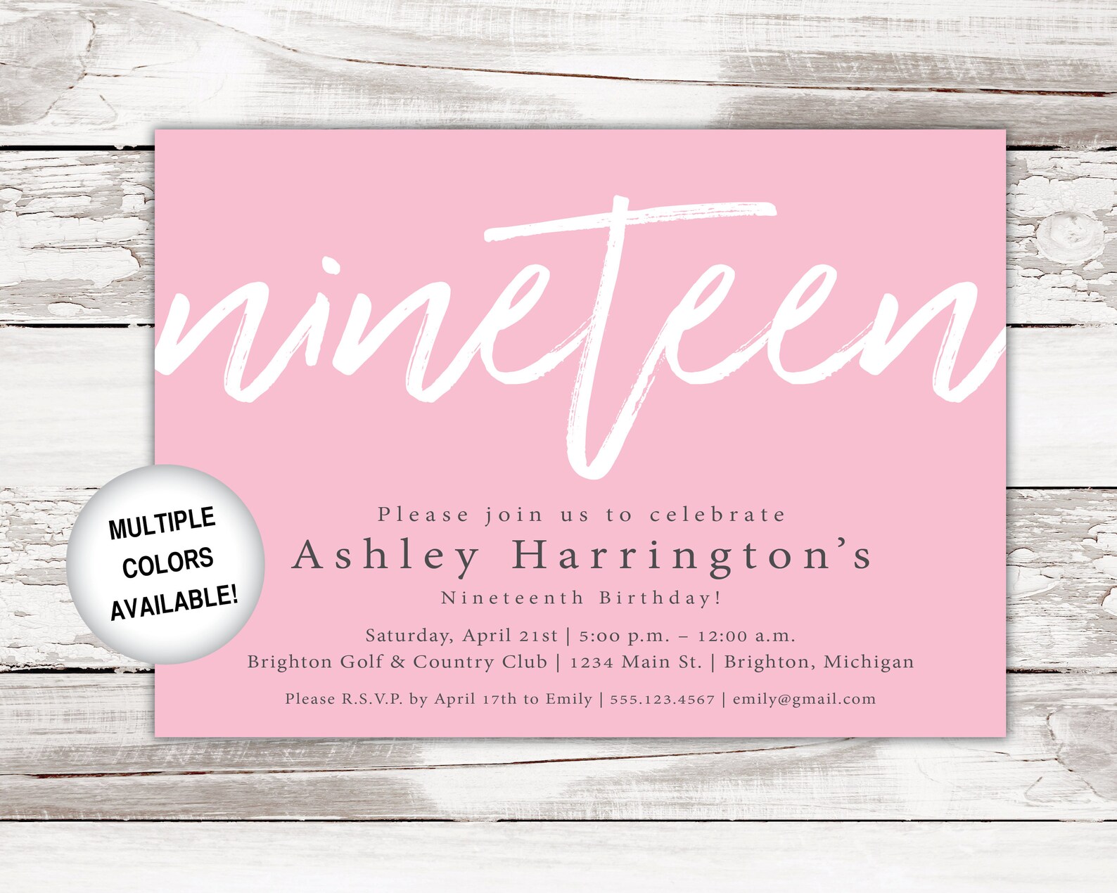 19th Birthday Invitations Printable | Nineteenth Birthday Party ...