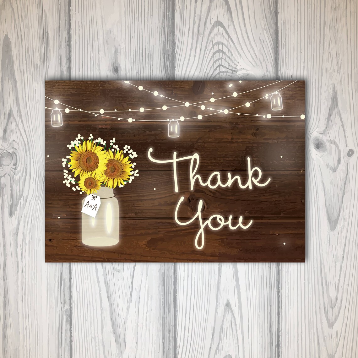 Rustic Thank You Cards | Thank You Cards Sunflowers Mason Jar | Thank ...